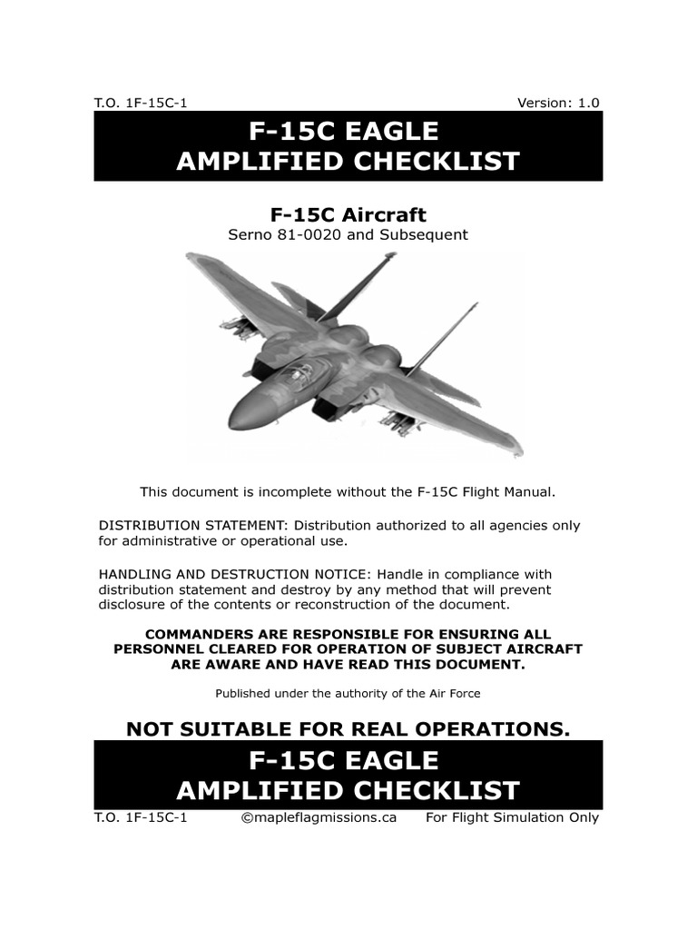 F-15C Amplified Checklist.V1.0 | PDF | Aerial Refueling | Thrust