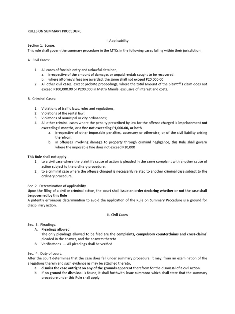 R6 NOTES-Summary Procedure and Small Claims | PDF | Lawsuit | Pleading R6 NOTES-Summary Procedure and Small Claims | PDF | Lawsuit | Pleading