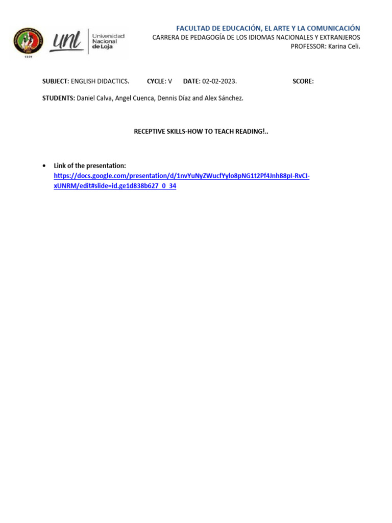 Receptive Skills How To Teach Reading Pdf