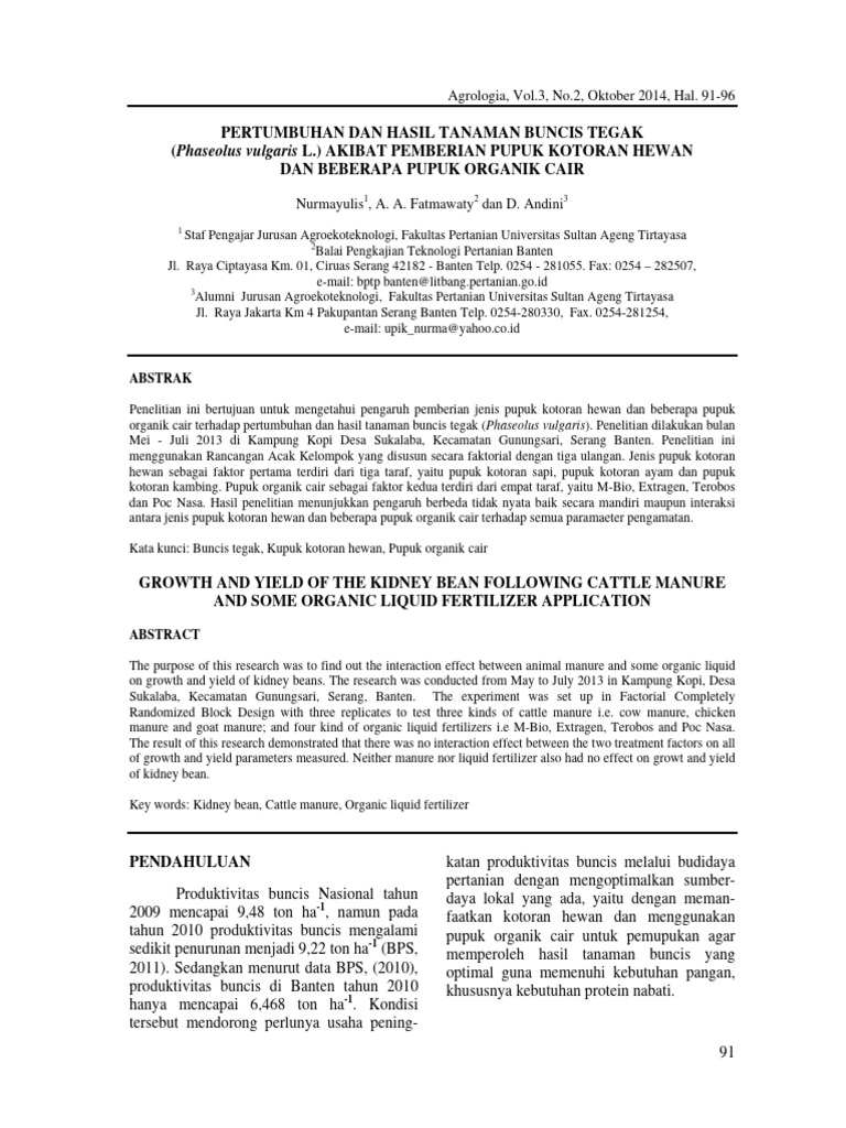 Pertumbuhan Dan Hasil Tanaman Buncis Teg 06b0a8d8 | PDF