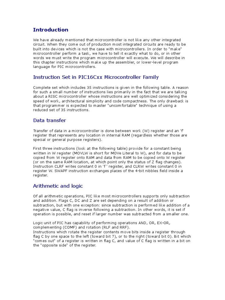 PIC Instruction Set | PDF | Business