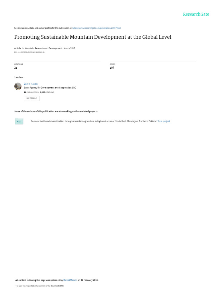 Promoting Sustainable Mountain Development at The | PDF ...