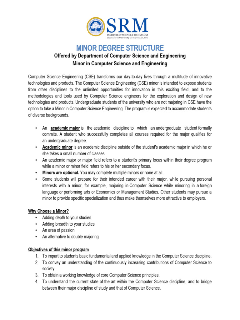 Curriculum and Syllabus - Minor in CSE | PDF | Academic Degree | Software Engineering