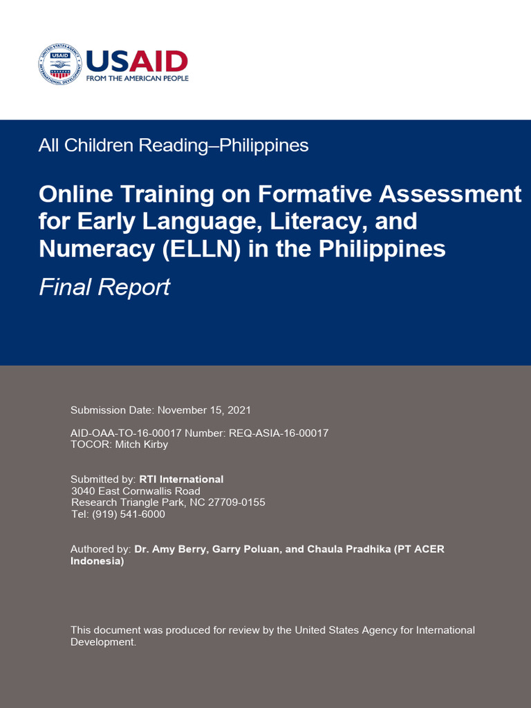 ELLN Formative Assessment Training Report | PDF | Educational ...