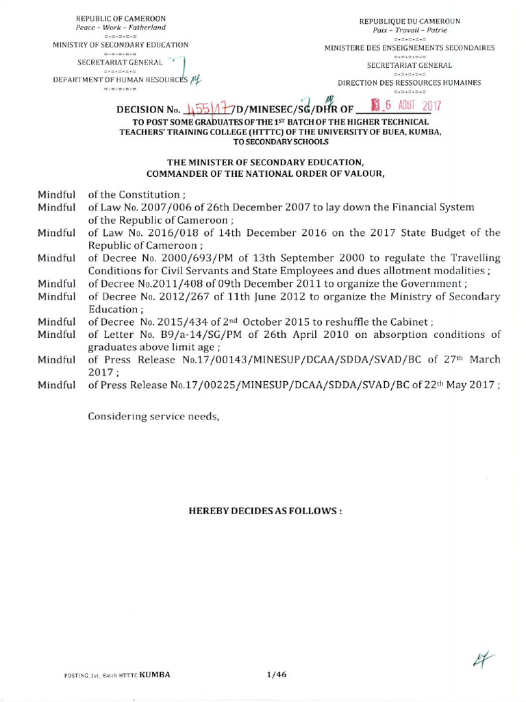 DECISION 455 17 ALL AFFECTATION ENSET KUMBA - All | PDF