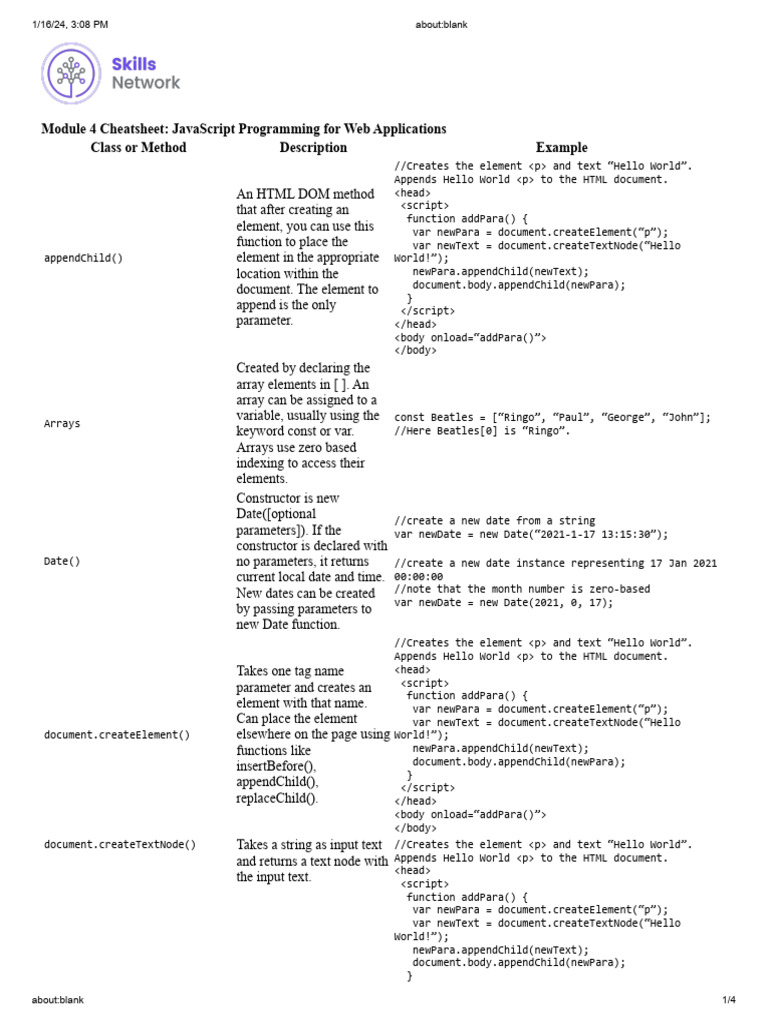 Module 4 Cheatsheet Javascript Pdf Html Element Document Object Model