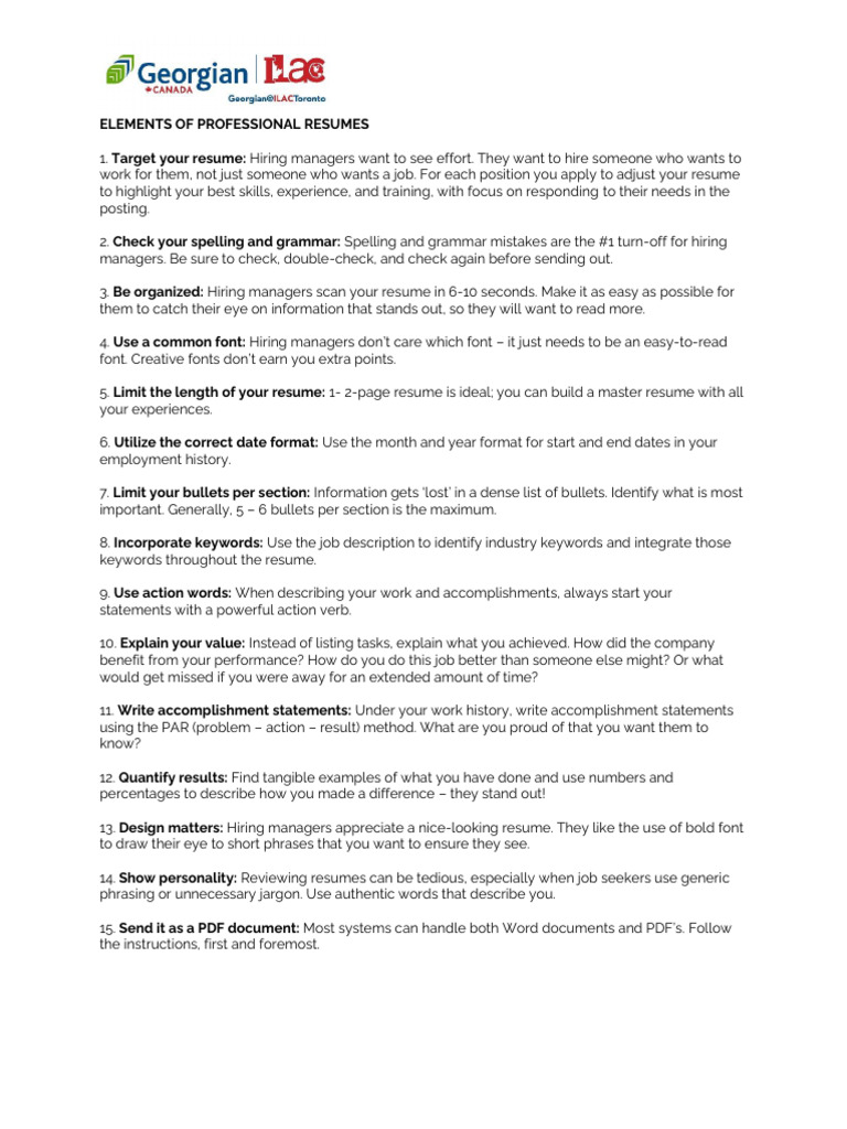 Resume Checklist 1 | PDF | Résumé