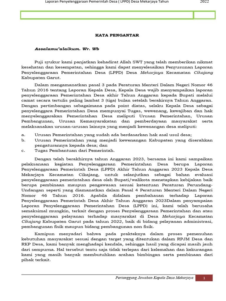 Laporan LPPD Desa Mekarjaya 2023 | PDF