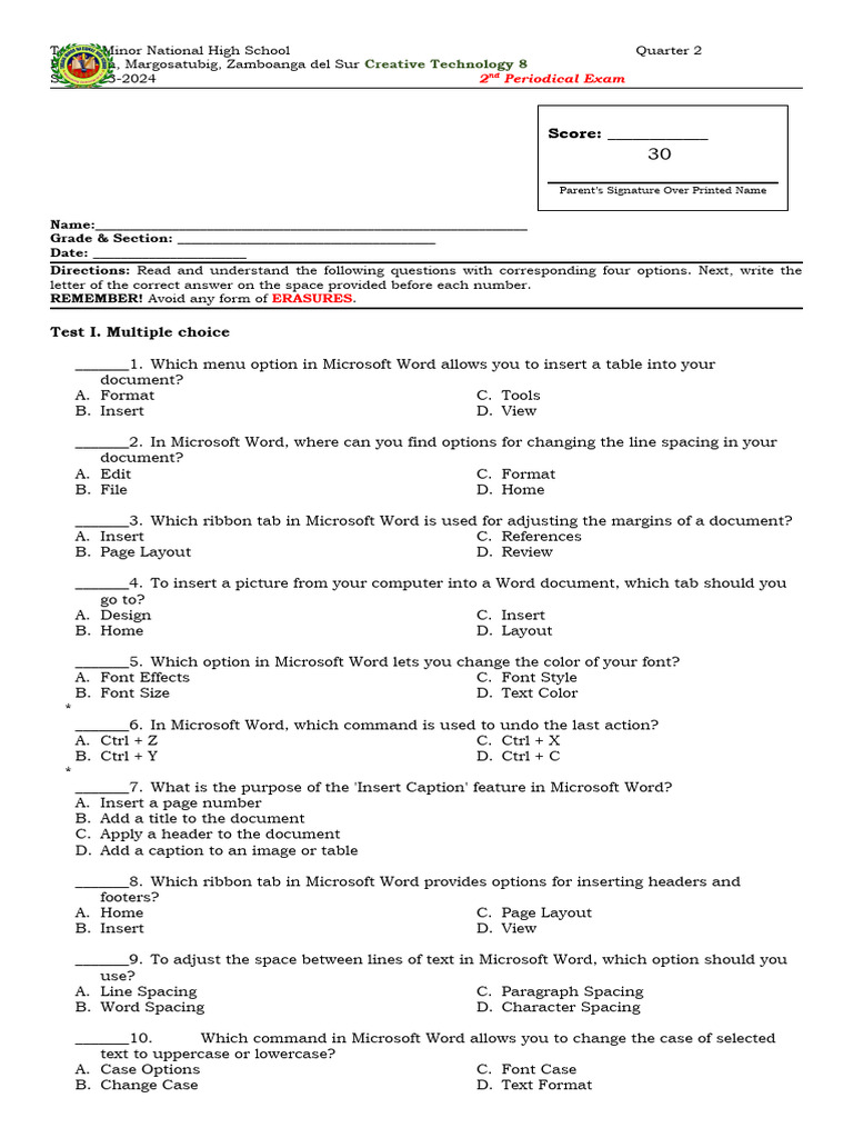 Creative Tech 8: 2nd Periodical Exam | PDF | Microsoft Word | Page Layout
