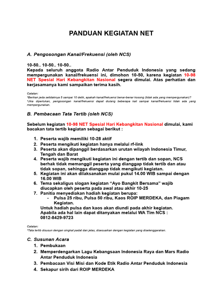 Panduan Kegiatan Net | PDF