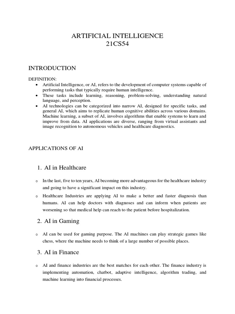 21cs54 Module 1 Pdf Artificial Intelligence Intelligence Ai