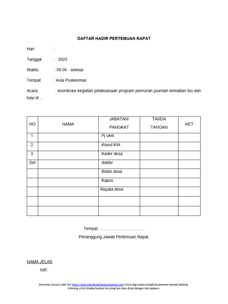 4.2.1.e Bukti Koordinasi Pelaksanaan Program Penurunan Jumlah Kematian Ibu Dan Jumlah Kematian ...