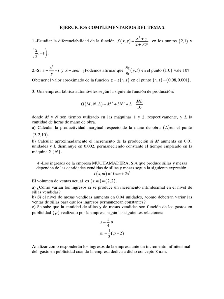 Ejercicios Complementarios de Diferenciabilidad | PDF | Precios | Business