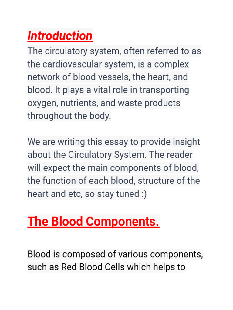 The Circulatory System Pdf