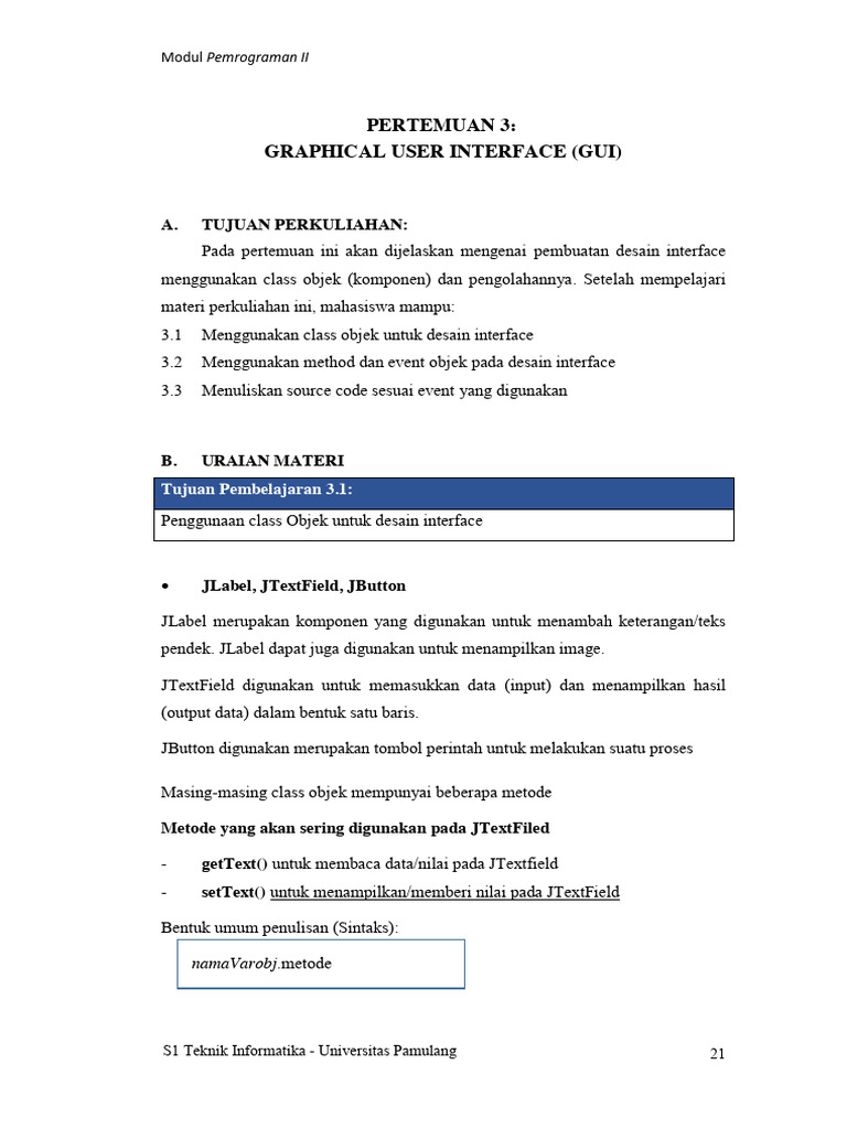 Pertemuan 3 Pemrograman 2 Graphical User Interface | PDF