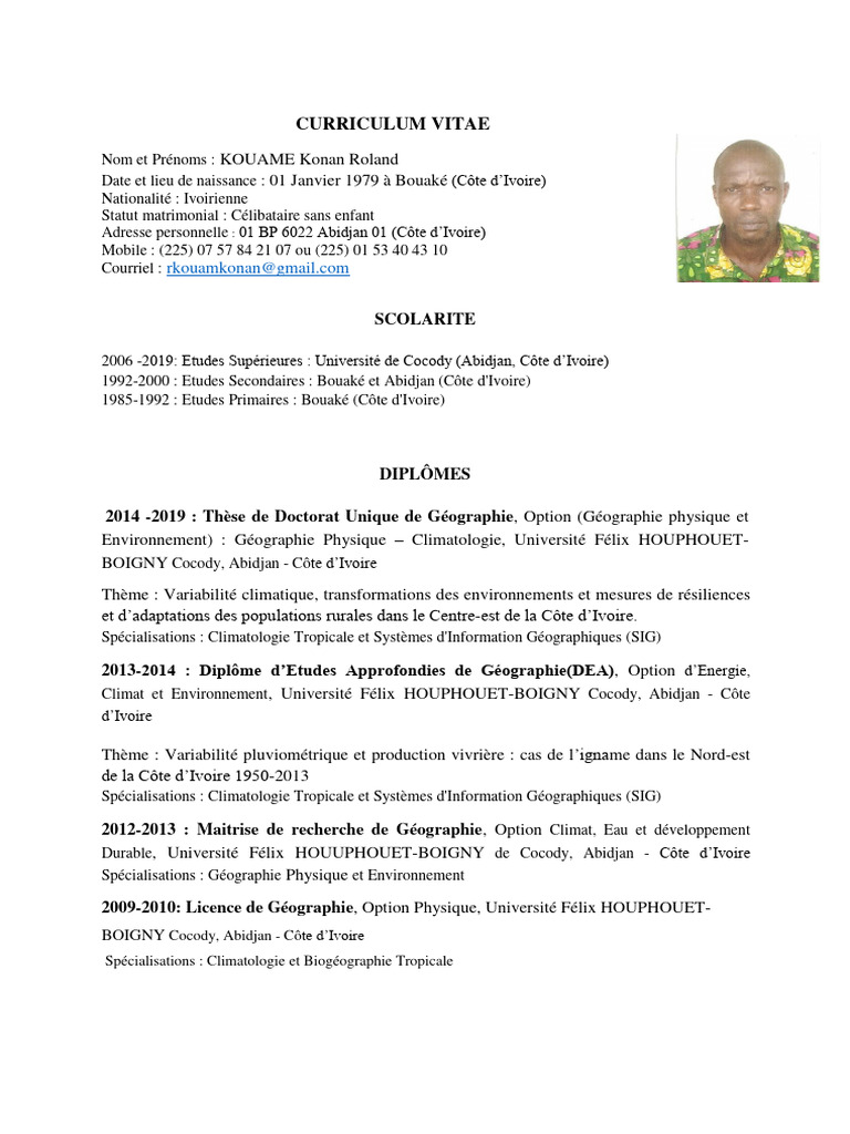 Curriculum Vitae - Roland | PDF | Côte d'Ivoire | Géographie