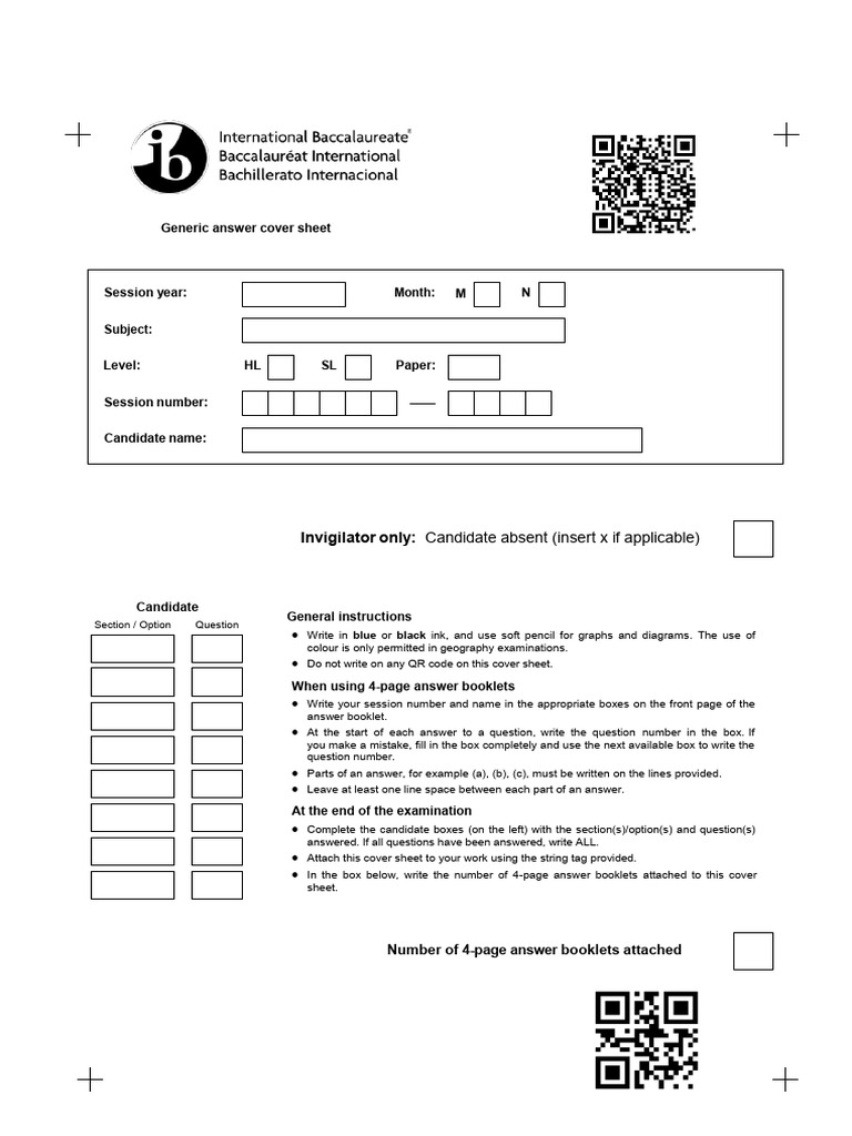IB Exam Cover Sheet Instructions | PDF