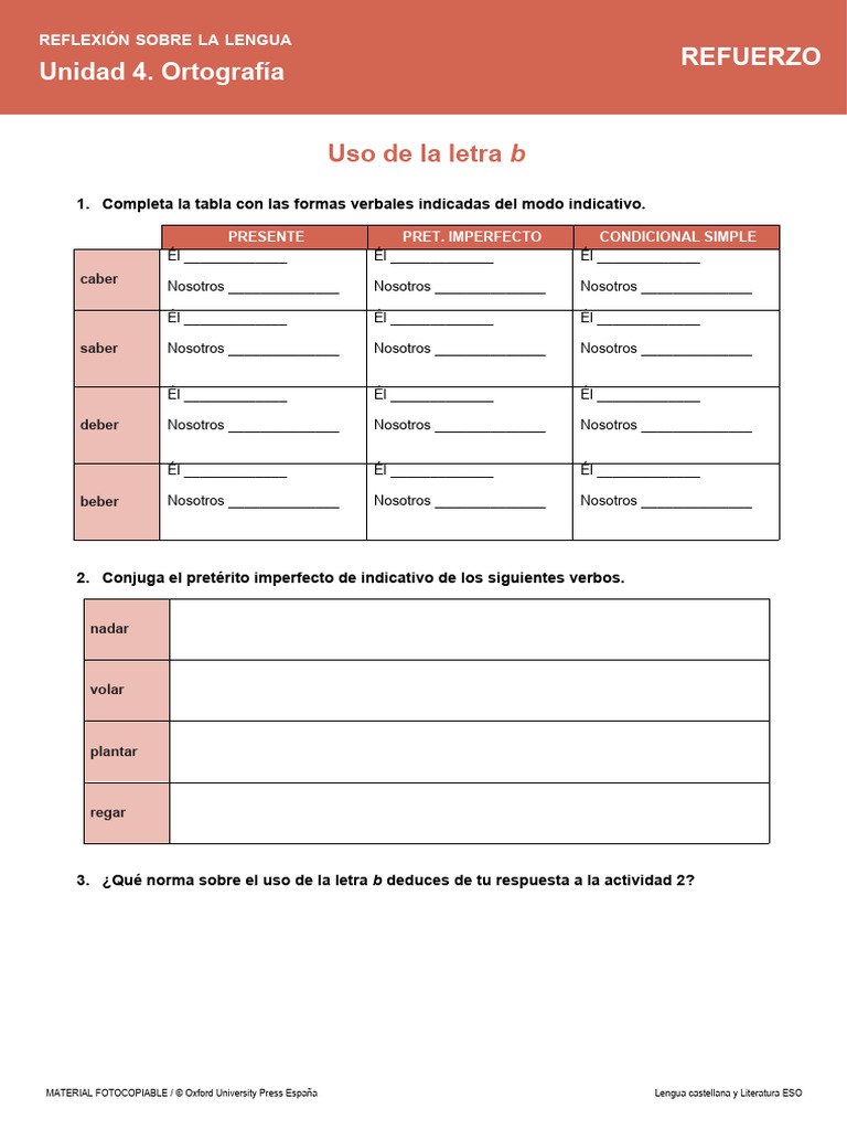 U4 Ref Sol Reflexion Lengua Ortografia Uso Letra B | PDF | Verbo | Sintaxis