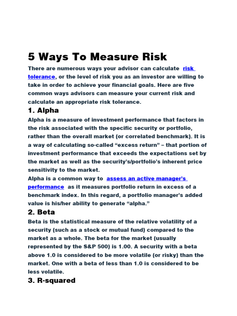 Risk Measurement and Mnagement Mba | Download Free PDF | Beta (Finance ...