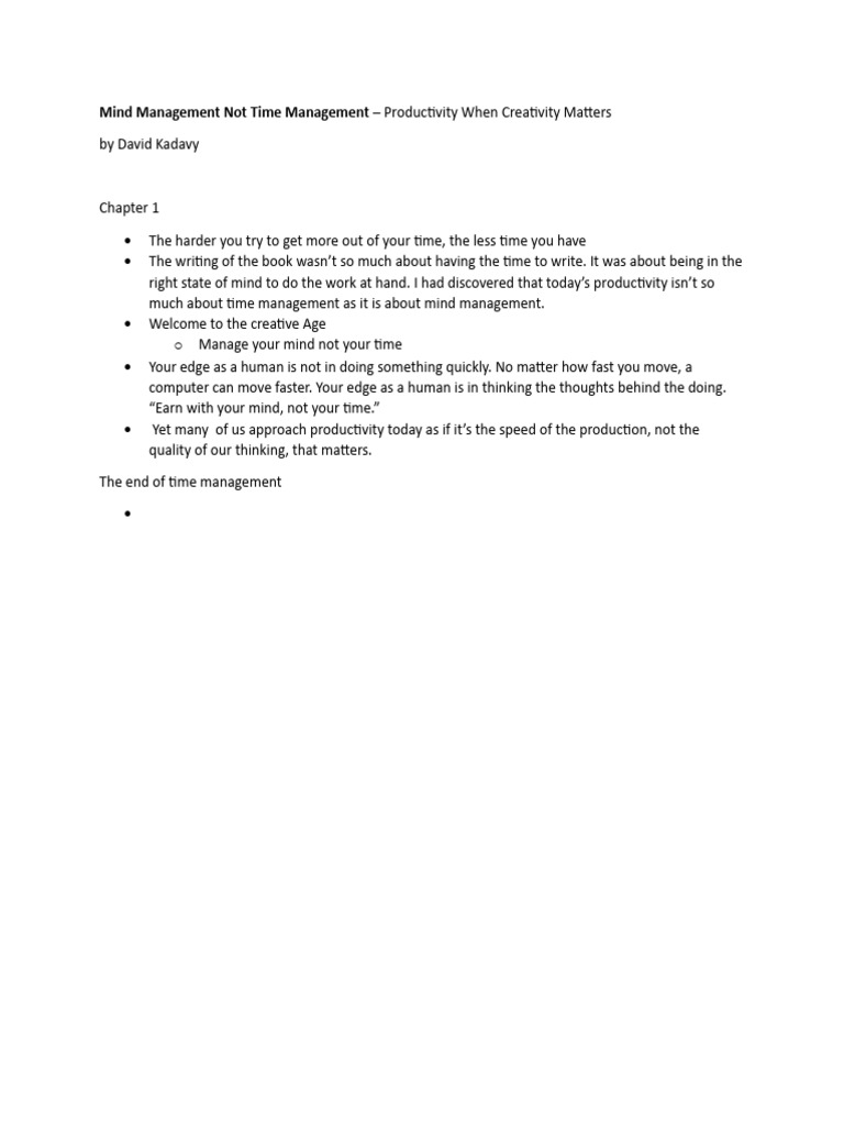 Mind Management Not Time Management | PDF