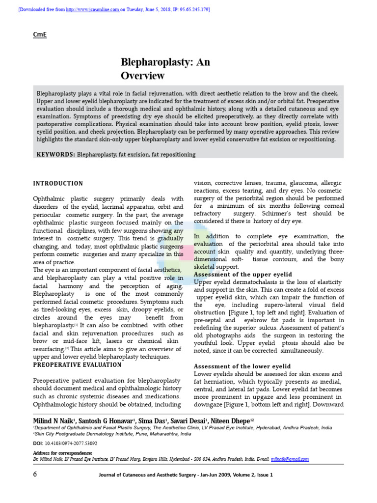 Blepharoplasty: Techniques and Evaluation | PDF | Surgery | Human Eye