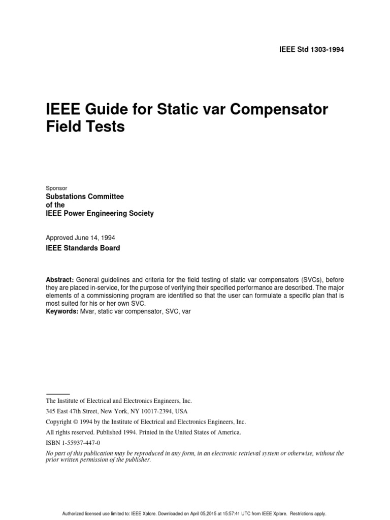 Ieee Guide For Static Var Compensator Field Tests | PDF | Electronic ...