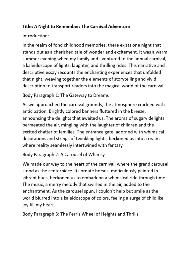 Narrative and Descriptive Essay Example PDF | PDF