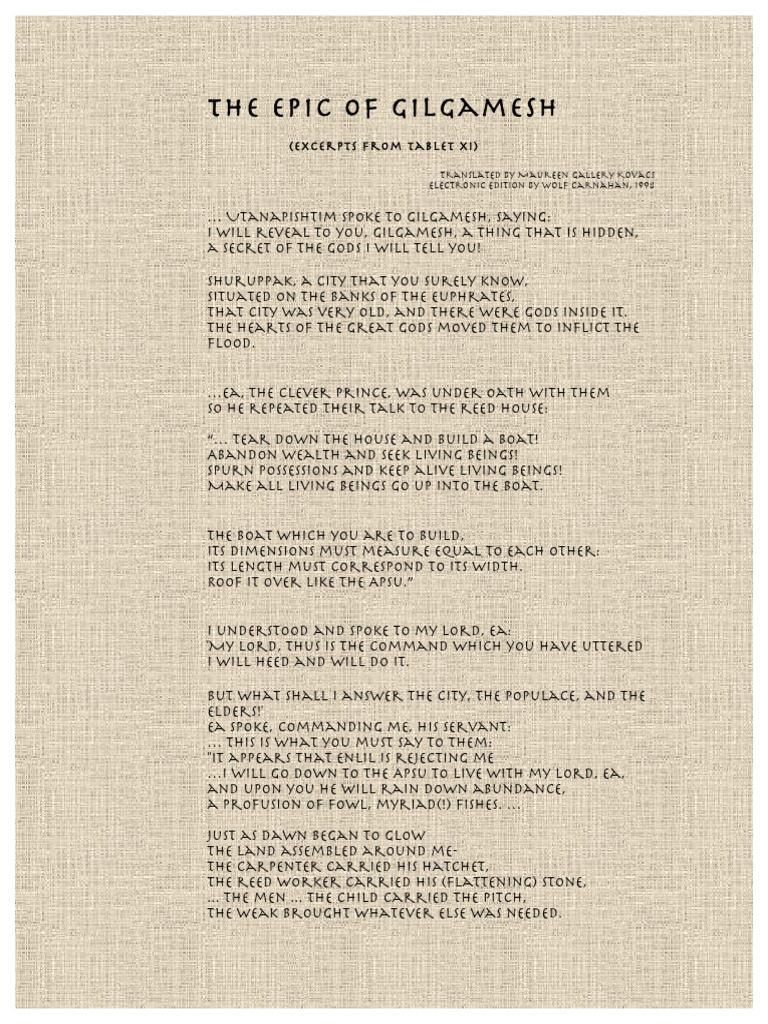 Epic of Gilgamesh and Genesis (Excerpts) | PDF | Noah's Ark | Noah