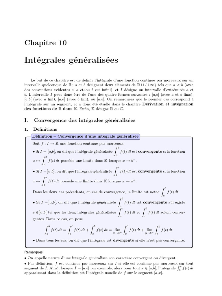 Convergence des intégrales généralisées | PDF | Limite (mathématiques ...
