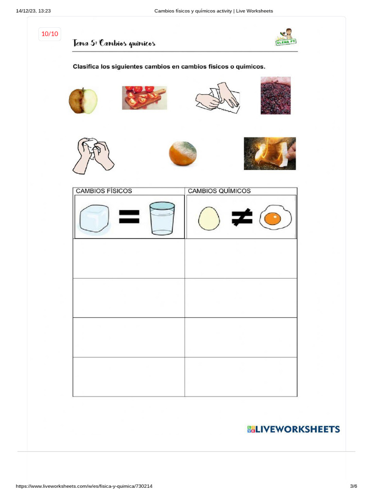 Cambios Físicos y Químicos Activity - Live Worksheets | PDF
