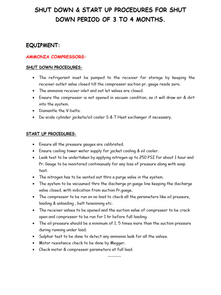 Shut Down - Start Up Procedures | PDF | Valve | Pump