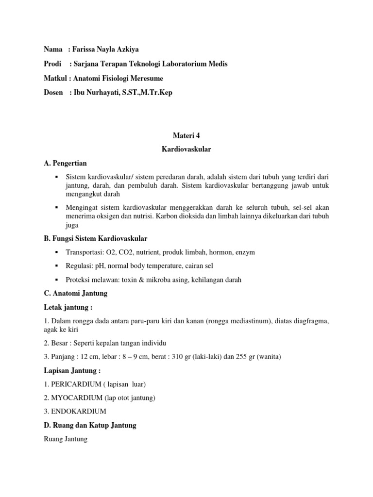 Farissa Nayla Azkiya Sistem Kardiovaskular Materi 4... | PDF
