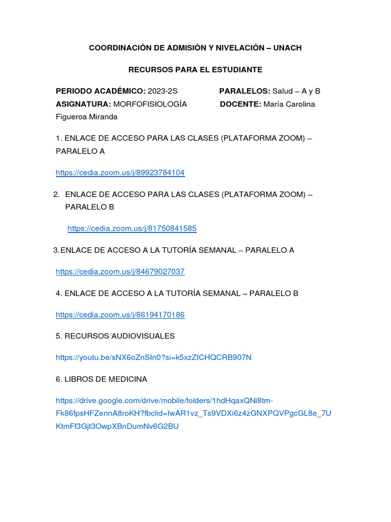 Recursos para Morfofisiología UNACH 2023-2S | PDF