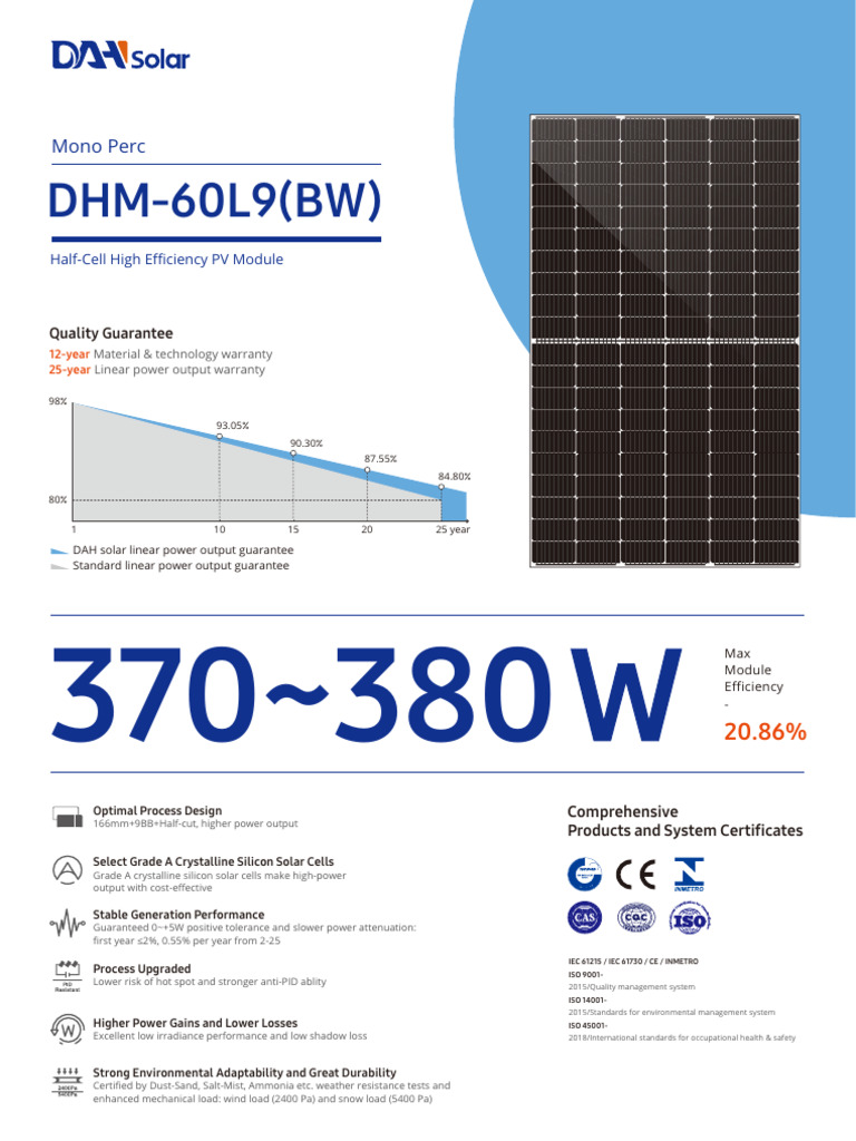 En DHM 60L9 (BW) 370 380W | PDF | Solar Cell | Photovoltaics
