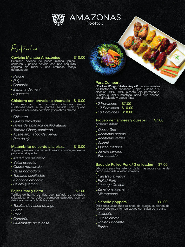 Menú Amazonas Rooftop | PDF | ensalada | Hamburguesas