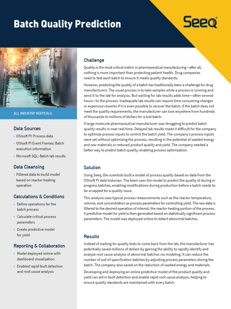 Predictive Model for Batch Quality | PDF | Chemical Reactor | Physical ...