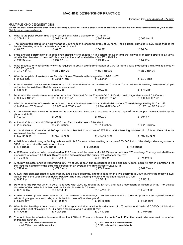 Problem Sets - Final | PDF | Belt (Mechanical) | Gear Problem Sets - Final | PDF | Belt (Mechanical) | Gear
