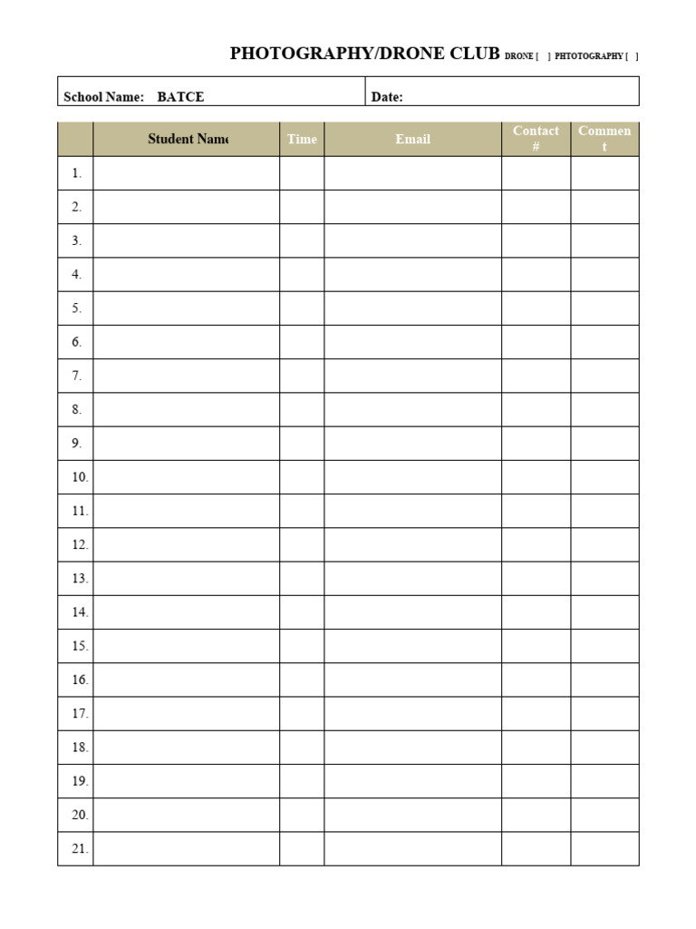 Photography Attendance Register Copy 2 | PDF