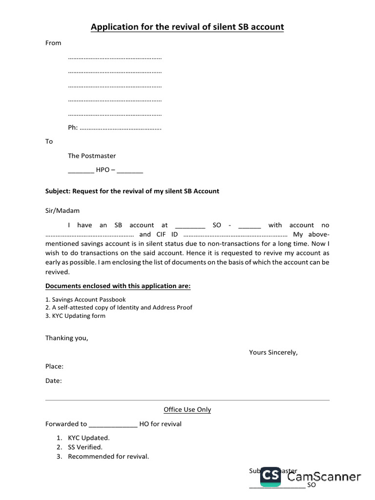 SB Account Revival | PDF