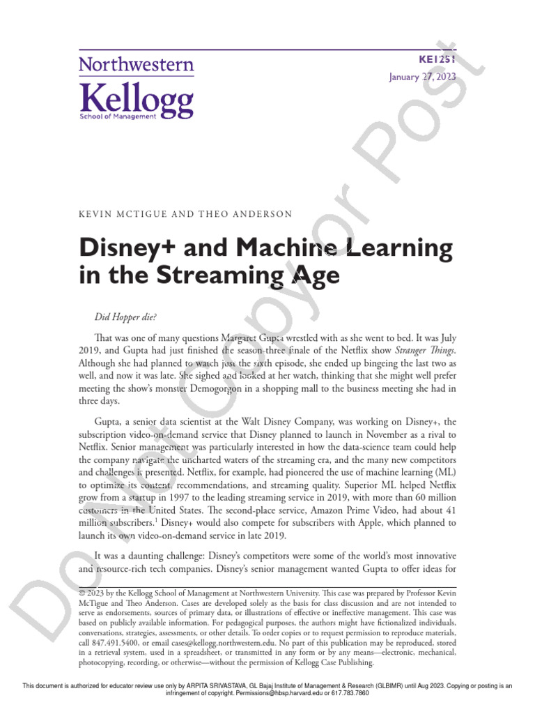 Disney Case Pdf The Walt Disney Company Artificial Intelligence