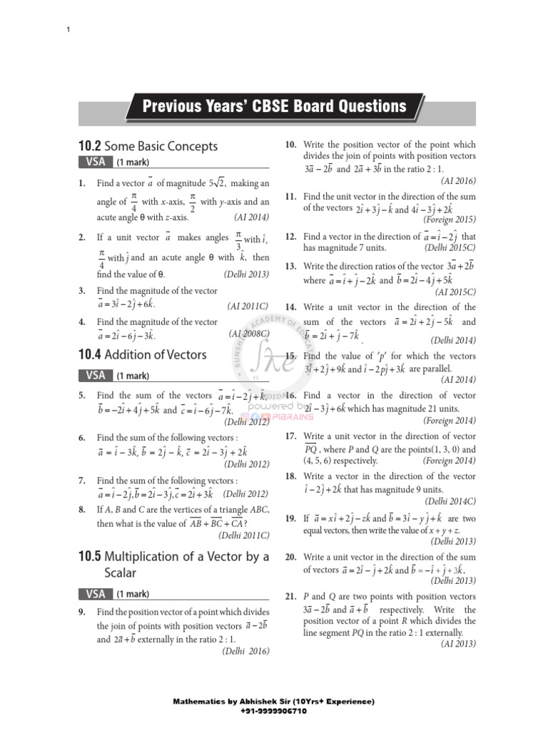 Chapter - 10 Vectors | PDF | Euclidean Vector | Angle