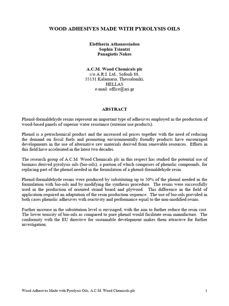 Wood Adhesives Made With Pyrolysis Oils 1 | PDF | Differential Scanning ...