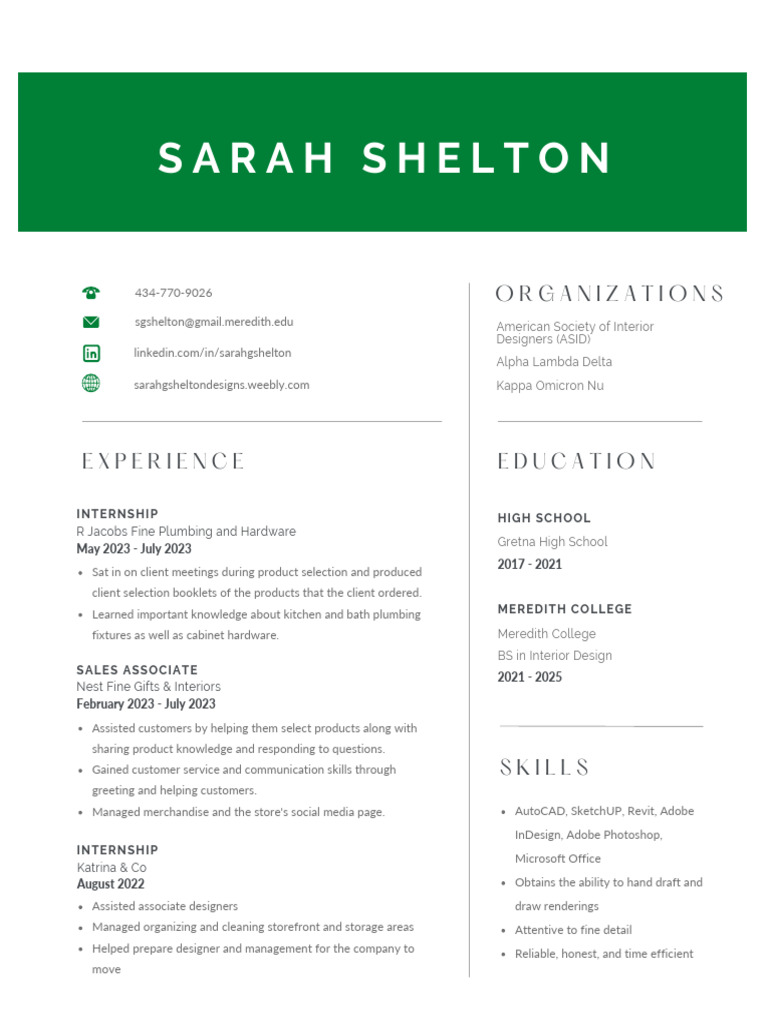 Sarah Shelton Resume January 2024 | PDF