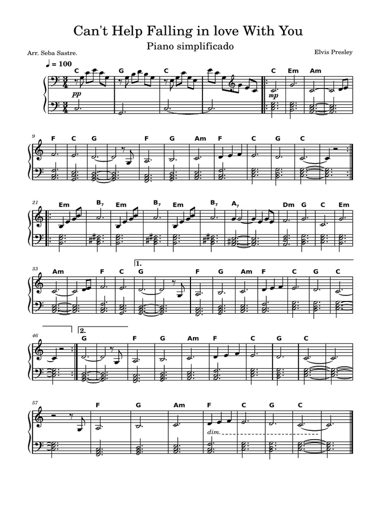 I Cant Help Falling in Love With You Elvis Presley Piano Solo ...