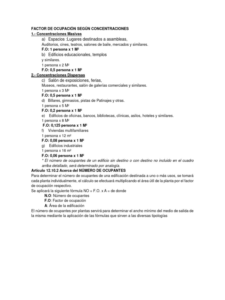 Cálculo del Factor de Ocupación por Espacios | PDF