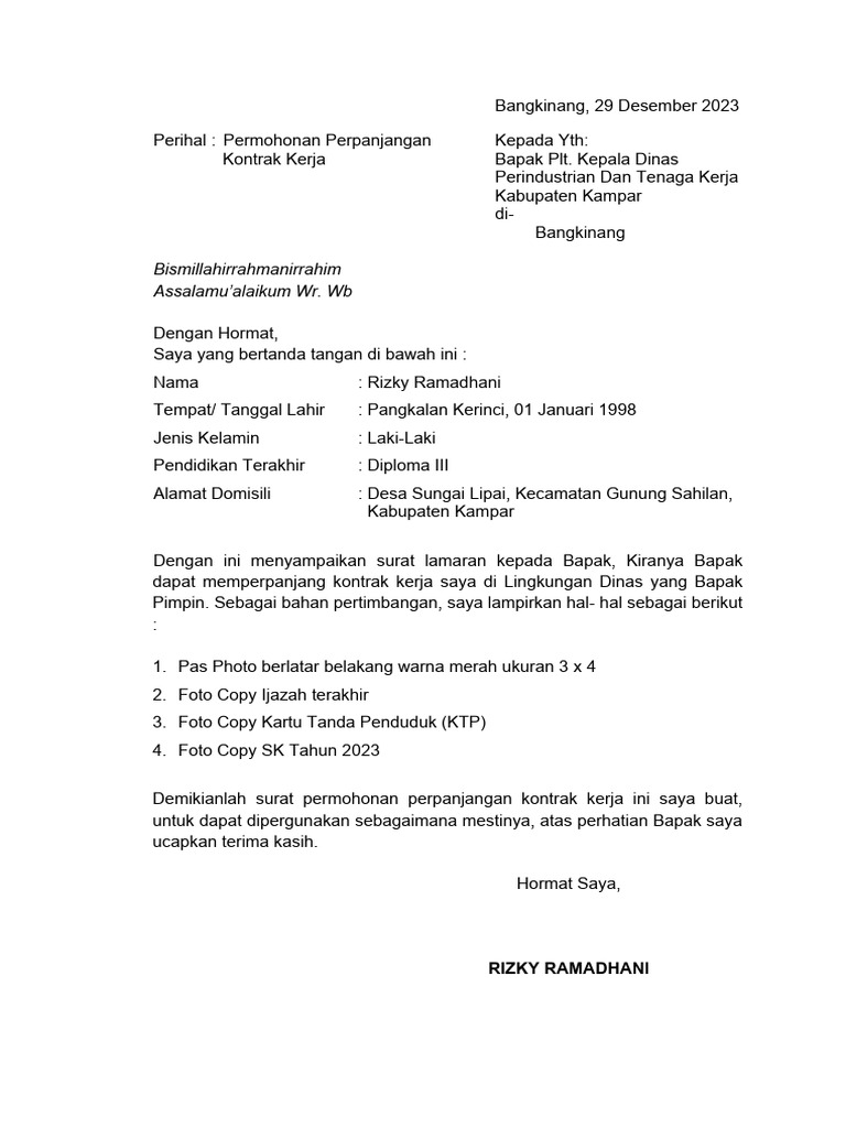 Surat Permohonan Perpanjangan SK | PDF