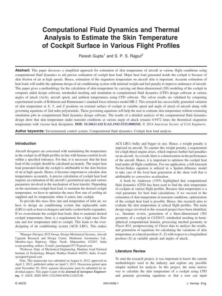 Computational Fluid Dynamics and Thermal Analysis To Estimate The Skin Temperature of Cockpit ...