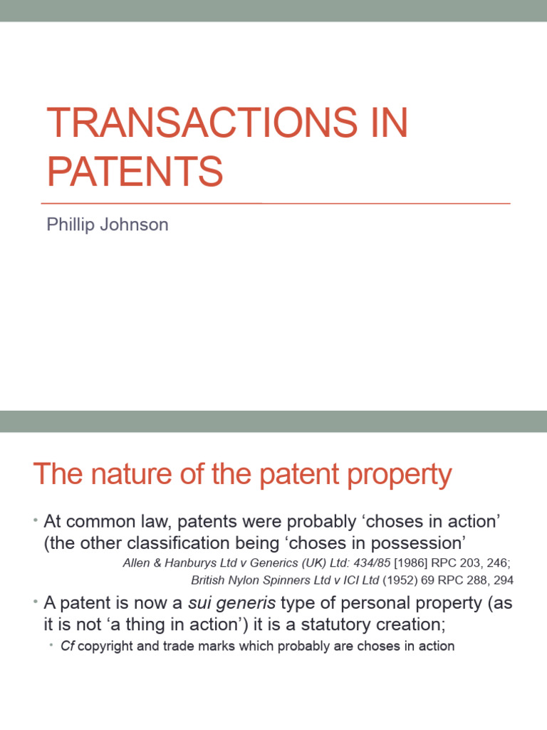 Lecture 6 - Licensing and The Patent Property | PDF | License | Patent