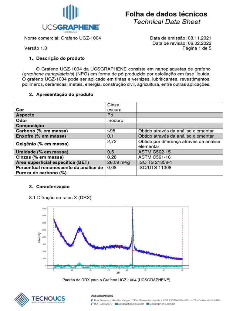COMPLETO - UCSGRAPHENE - TDS - Grafeno UGZ-1004 - v1.3 | PDF | Grafeno ...