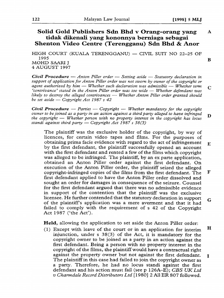 SOLID GOLD PUBLISHERS SDN BHD V ORANG-ORANG YANG TIDAK DIKENALI YANG KONONNYA BERNIAGA SEBAGAI ...